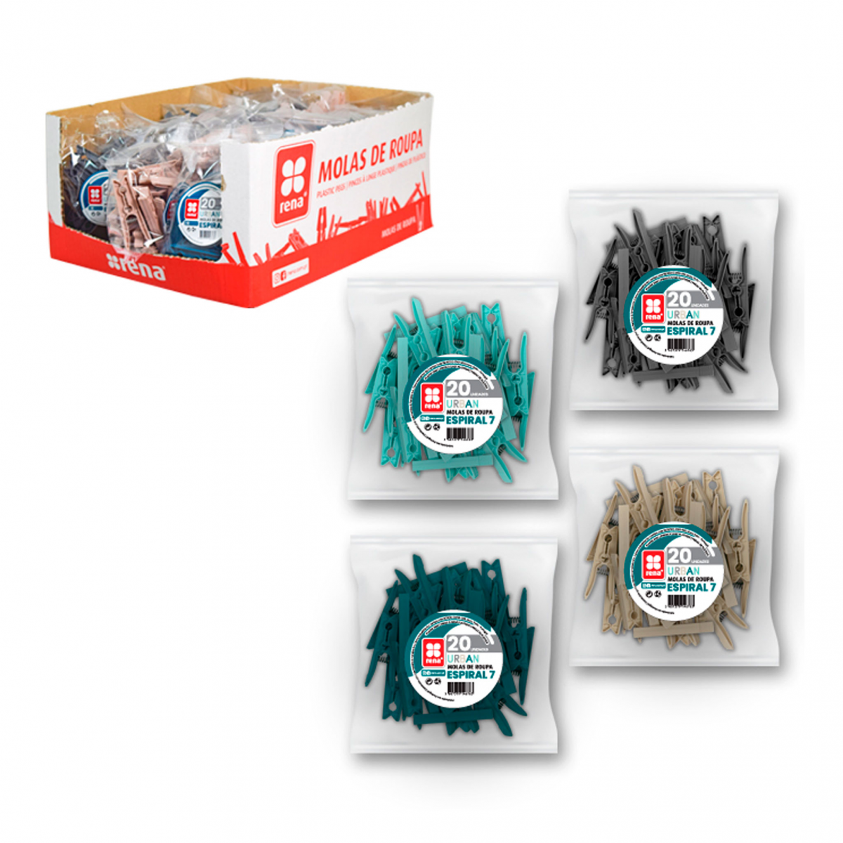 Molas de Roupa Urban Espiral 7 Pack 20 Sortido - 2121256000113-1 ...
