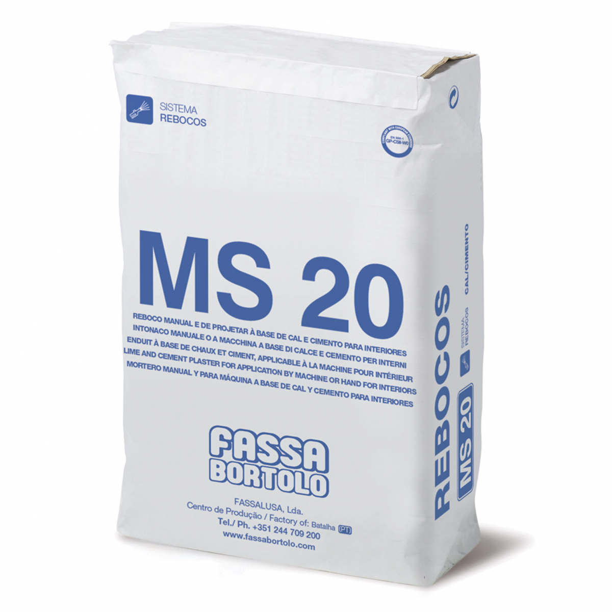 Fassa Bortolo MS20 Reboco Interior 25kg - 5600859020836-9 - Armazéns Reis