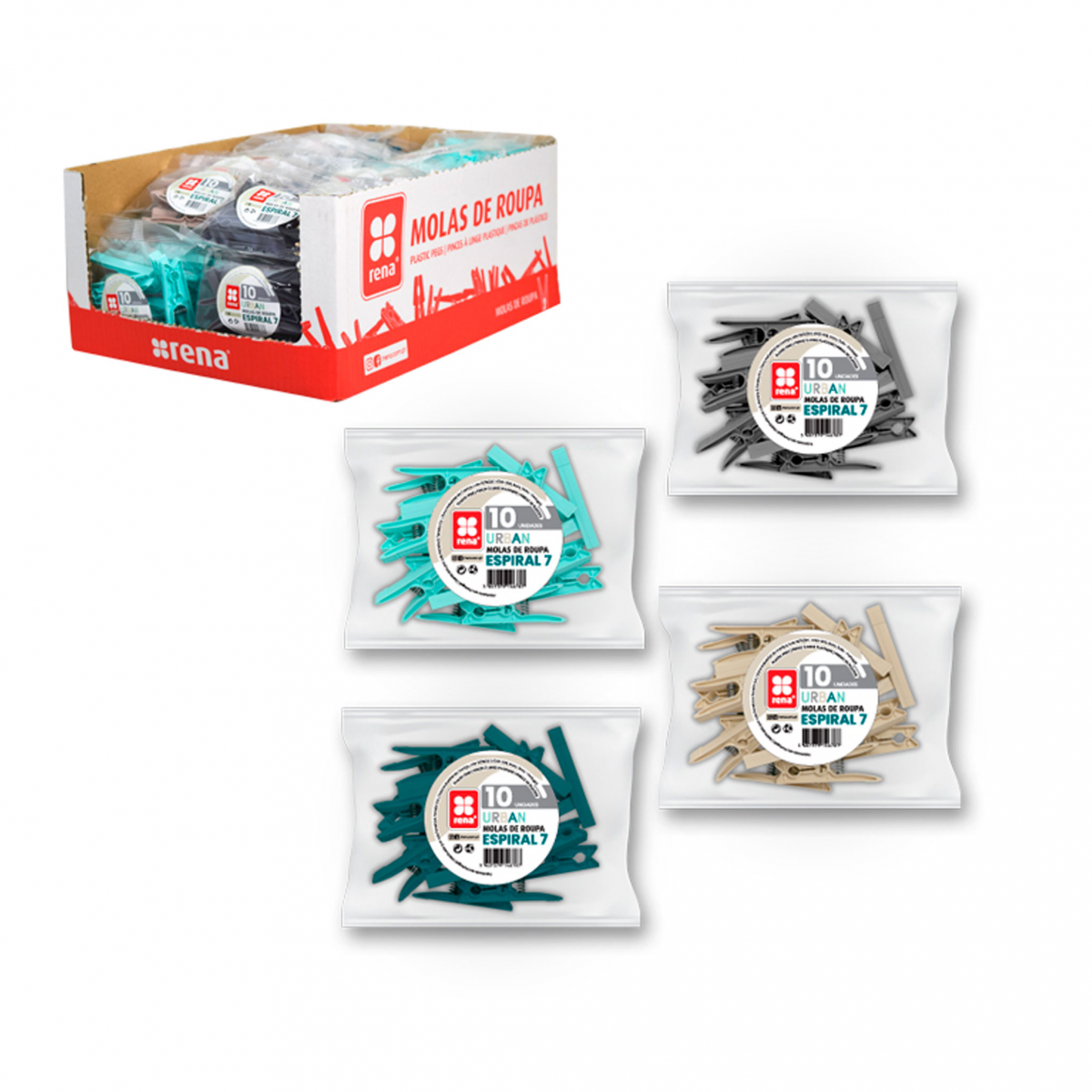 Molas de Roupa Urban Espiral 7 Pack 10 Sortido - 2121256000106-1 ...