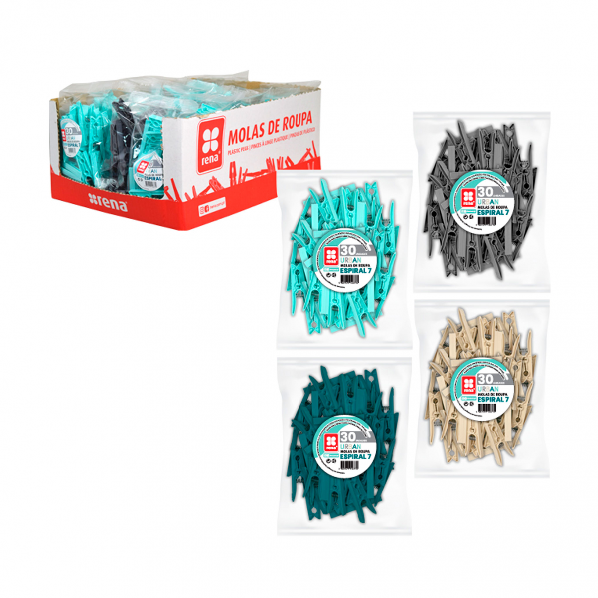 Molas de Roupa Urban Espiral 7 Pack 30 Sortido - 2121256000120-1 ...
